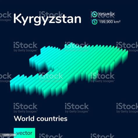 키르기스스탄 3d 지도 양식화된 네온 간단한 디지털 아이소메트릭 줄무늬 벡터 지도는 진한 파란색 배경에 녹색 청록색 및 민트 색상으로 되어 있습니다 0명에 대한 스톡 벡터
