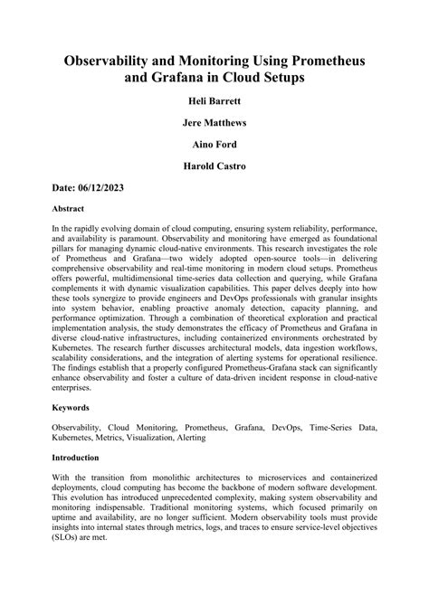 Pdf Observability And Monitoring Using Prometheus And Grafana In Cloud Setups
