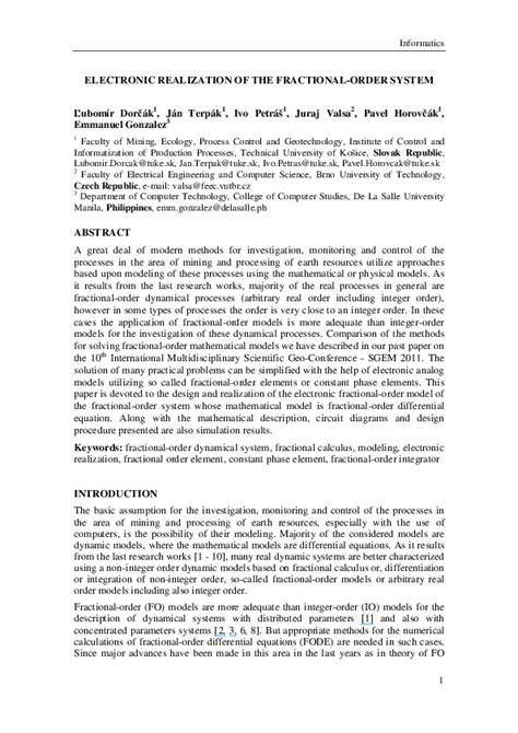 Pdf Electronic Realization Of Fractional Order System