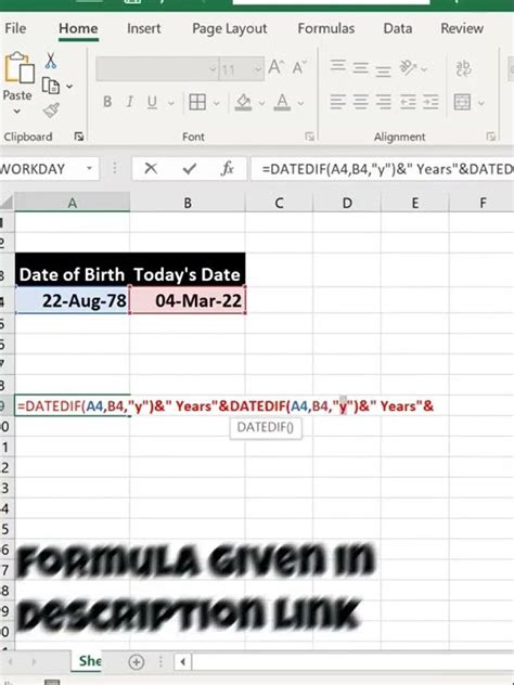Shorts Datedif Formula Find Dob Year Month Days Excel Exceltutorial