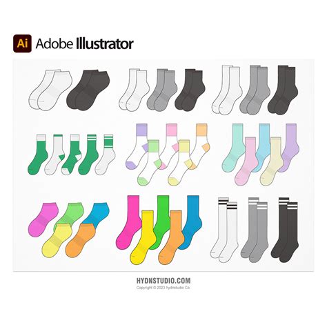 패션 도식화 벡터 양말 디자인 도식화 세트 9종류 헤이든스튜디오
