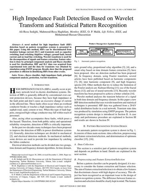 PDF High Impedance Fault Detection Based On Wavelet Transform And Statistical Pattern