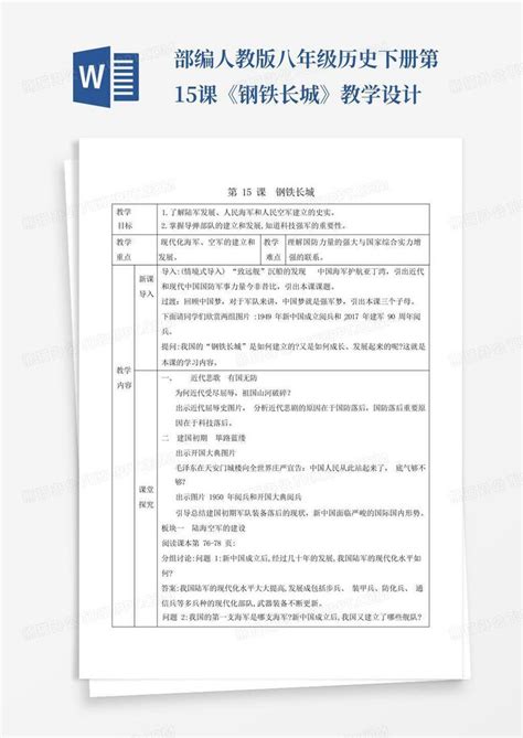 部编人教版八年级历史下册第15课《钢铁长城》教学设计 Word模板下载编号qknyayde熊猫办公