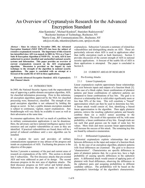 Pdf An Overview Of Cryptanalysis Research For The Advanced Encryption