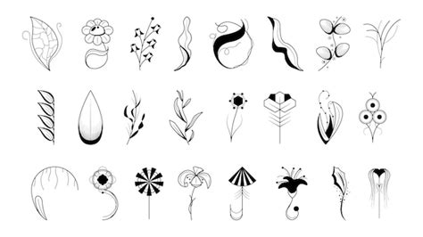 Premium Vector Big Abstract Set Doodle Hand Drawn Collection Botanic Herbal Flora Leaf Branch