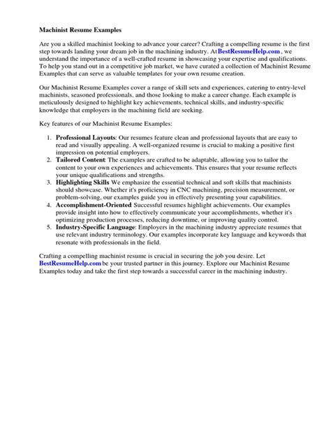 Machinist Resume Examples Pdf Machinist Machining