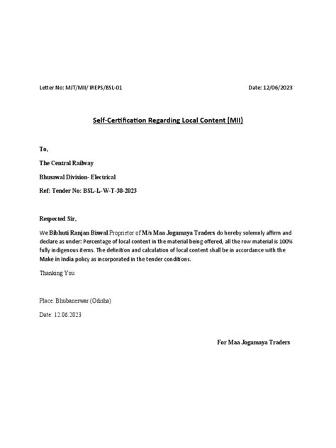 Declaration Of Local Content Pdf