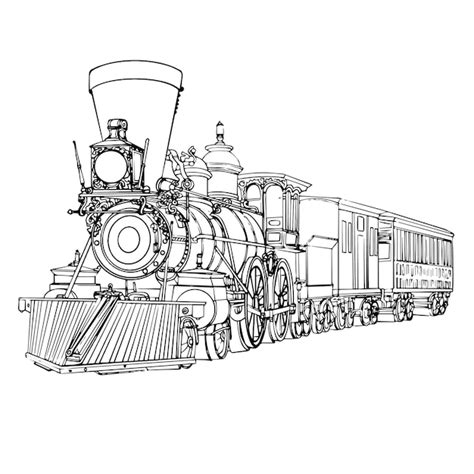 빈티지 증기 기관차 라인 흑백 손으로 그린 벡터 드로잉 스크랩북용 프리미엄 벡터