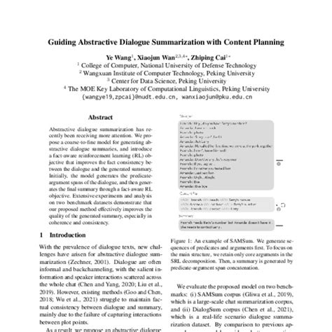 Guiding Abstractive Dialogue Summarization With Content Planning Acl Anthology