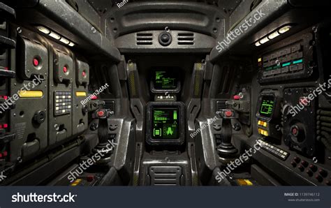 조종사의 공상과학 오두막컨트롤 스틱과 미래 디스플레이 스톡 일러스트 1139746112 Shutterstock