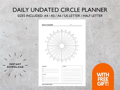 Daily Circle Planner Printable Blank Dated Planner Minimalist