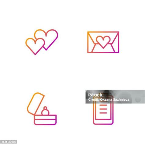 체크리스트 결혼 반지 하트 및 봉투 발렌타인 하트와 함께 라인 클립 보드를 설정하십시오 그라데이션 색상 아이콘입니다 벡터 3월에 대한 스톡 벡터 아트 및 기타 이미지