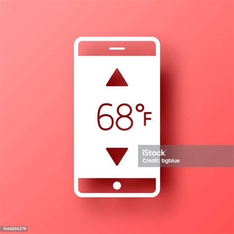 난방 제어 기능이있는 스마트 폰 그림자가 있는 빨간색 배경의 아이콘 3차원 형태에 대한 스톡 벡터 아트 및 기타 이미지 3차원 형태 개념 공란 Istock