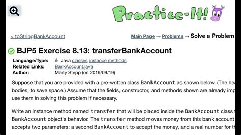 Java Practice It Exercise 813 Transferbankaccount Classes Instance Methods Youtube