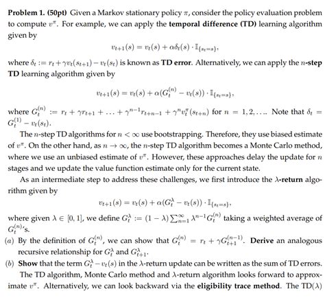 Solved Problem 1 50pt Given A Markov Stationary Policy π