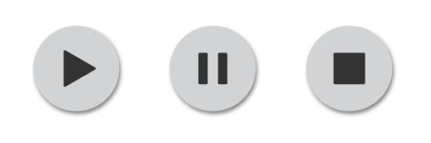 Play Pause And Stop Buttons With Shadows Flat Vector Illustration