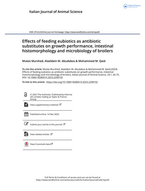 Pdf Effects Of Feeding Eubiotics As Antibiotic Substitutes On Growth Performance Intestinal