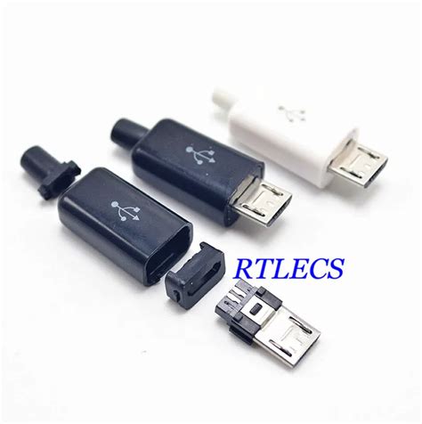 10 Sets Diy Micro Usb Type B Male 5 Pin 4 Parts In 1 Assembly Connector