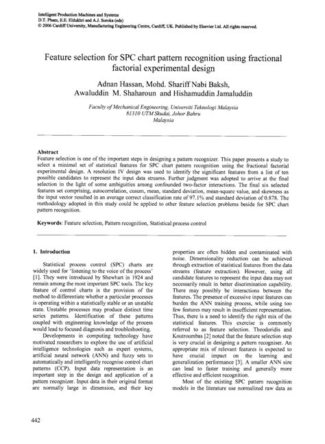 Pdf Feature Selection For Spc Chart Pattern Recognition Using
