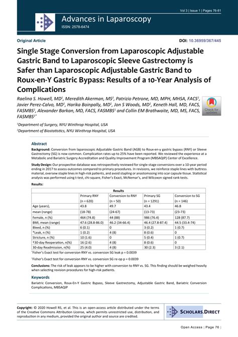 PDF Single Stage Conversion From Laparoscopic Adjustable Gastric Band To Laparoscopic Sleeve