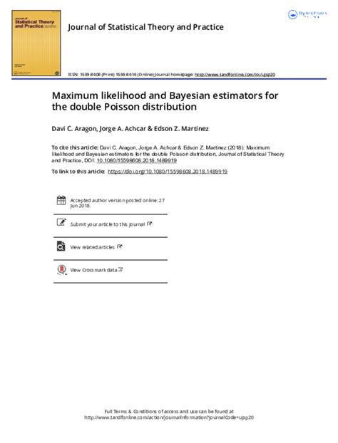 Pdf Maximum Likelihood And Bayesian Estimators For The Double Poisson