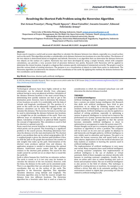 Resolving The Shortest Path Problem Using The Haversine Algorithm Docslib