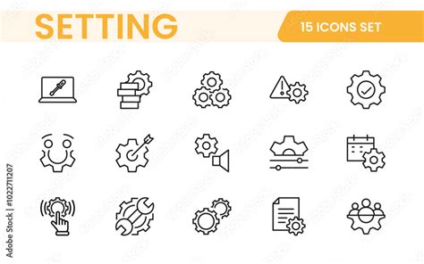 Settings Icon Set Containing Options Configuration Preferences Adjustments Operation Gear