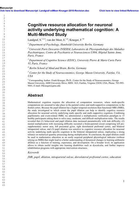 Pdf Cognitive Resource Allocation For Neural Activity Underlying Mathematical Cognition A