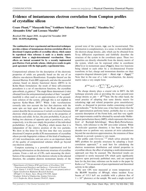 Pdf Evidence Of Instantaneous Electron Correlation From Compton Profiles Of Crystalline Silicon