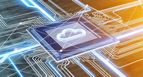 CPU Processor Chip With A Cloud And Network Connection On A Circuit Board D Render Stock