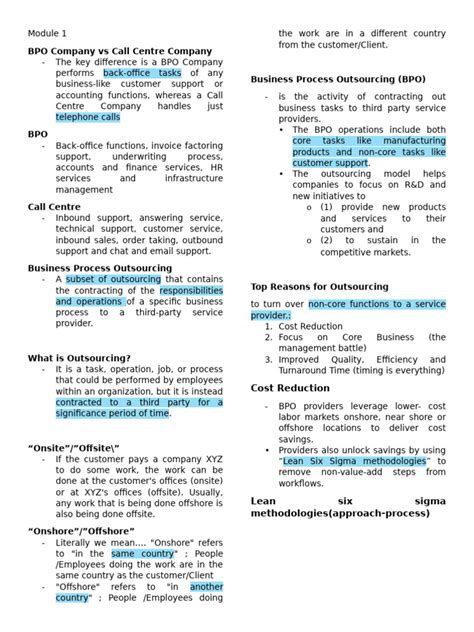 Bpo Notes Pdf Outsourcing Career And Growth