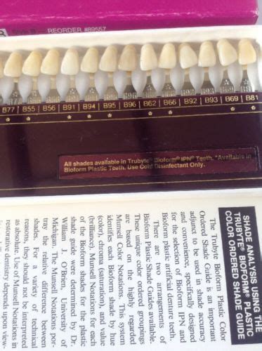 Trubyte Bioform Color Ordered Shade Guide B51 B81 Ipn And Plastic