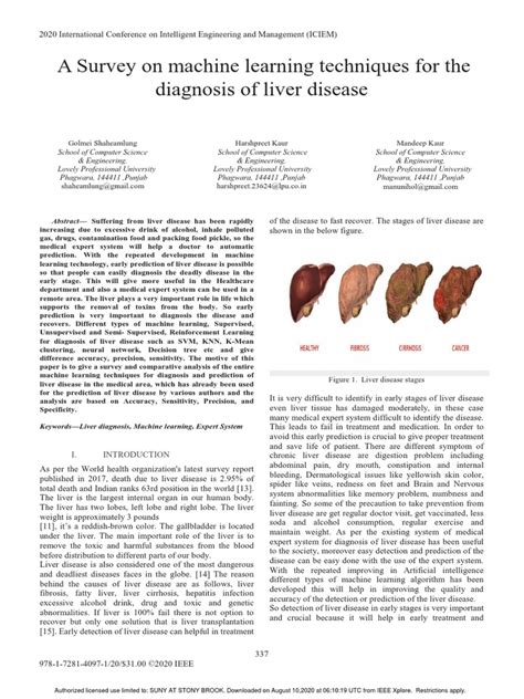 A Survey On Machine Learning Techniques For The Diagnosis Of Liver Disease Pdf Machine