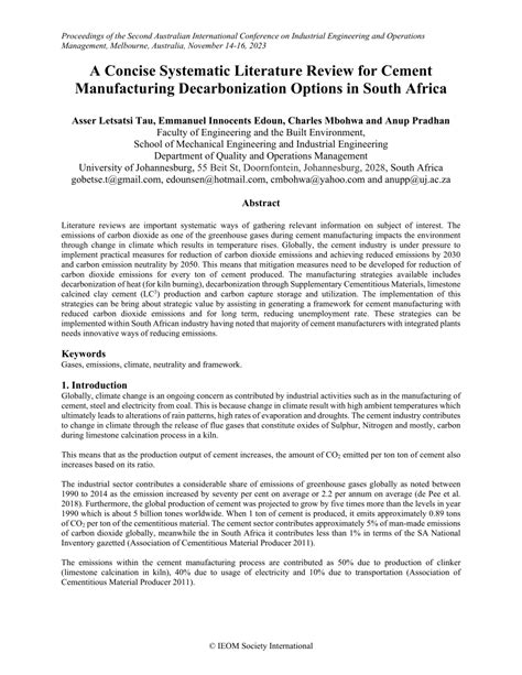 Pdf A Concise Systematic Literature Review For Cement Manufacturing