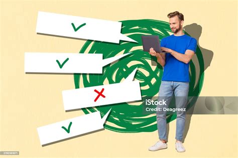 3d 사진 콜라주 템플릿 트렌드 웹 사이트의 삽화 연설 미디어 텍스트 상자 네트워크 젊은 사람 스탠드 보류 노트북 유형 선택 체크 표시 투표 25 29세에 대한 스톡 사진