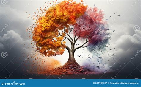 Season Change On Tree Represent Change Time Through Year Stock Illustration Illustration Of