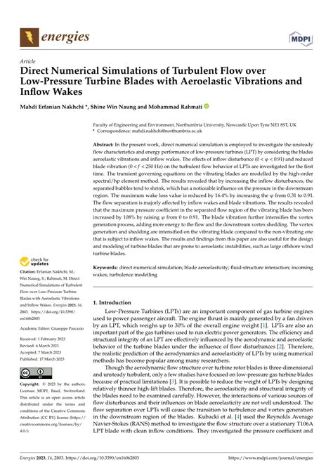 Pdf Direct Numerical Simulations Of Turbulent Flow Over Low Pressure