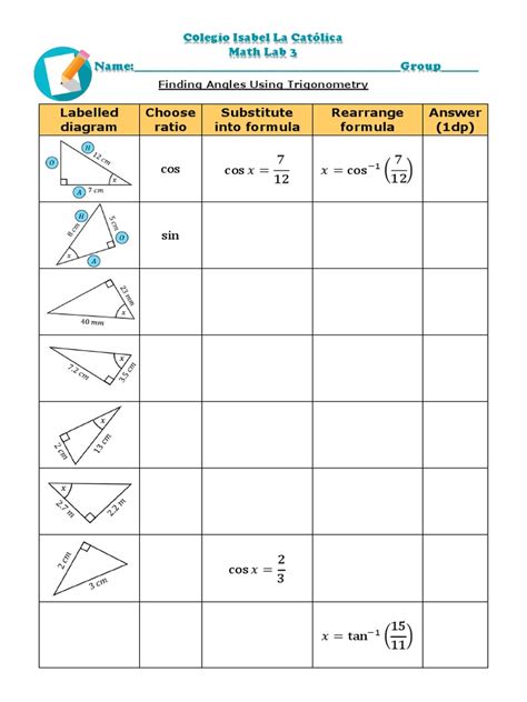 Trigonometry Finding Angles Fill In The Blanks Pdf