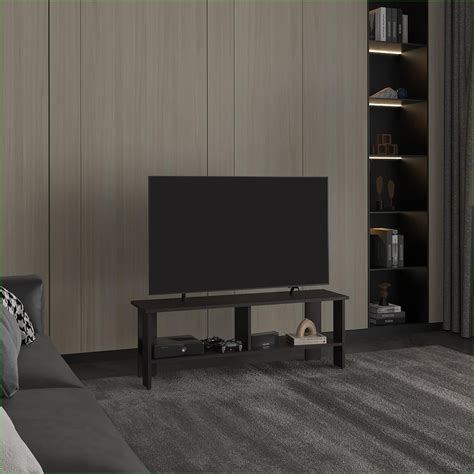 47 Wide Tv Stand With 2 Shelves Modern Black Wengue Entertainment Center Black Tv Size