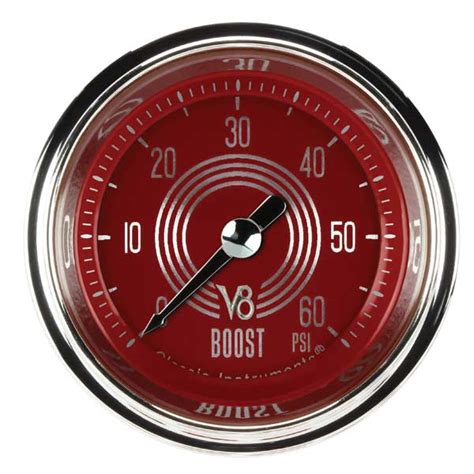 V8rs143shc Classic Instruments V8 Red Steelie Boost Gauge 60psi V8rs143shc All Classic