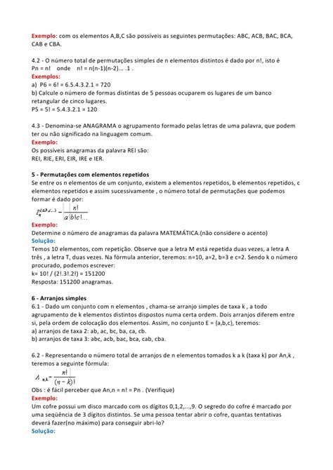 Lista De AnÁlise CombinatÓria Com Resumo E Alguns ExercÍcios Resolvidos Atividades De Matemática