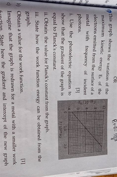 4his Graph Shows The Variation Of The Maximum Kinetic Energy Ek Of The E