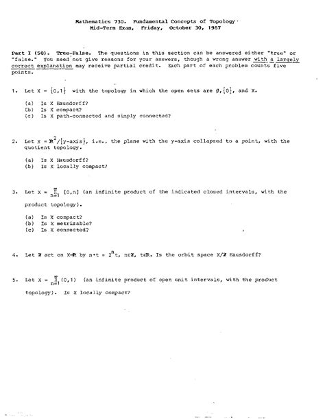7 Problems On Fundamental Concepts Of Topology Midterm Exam Math