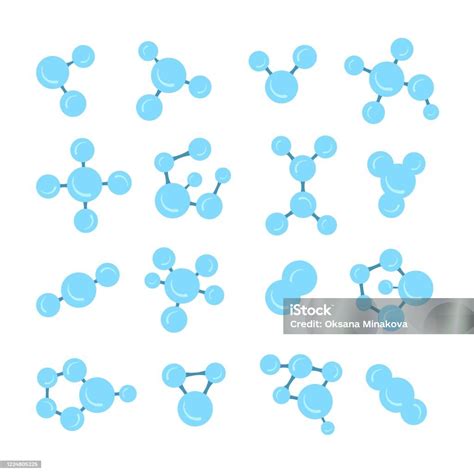 다양한 분자 모델 아이콘은 흰색 배경에 격리 설정합니다 함께 결합 원자의 그룹 화학 화합물 물리학 유기 화학 생화학 요소 플랫 스타일 벡터 그림입니다 0명에 대한 스톡 벡터