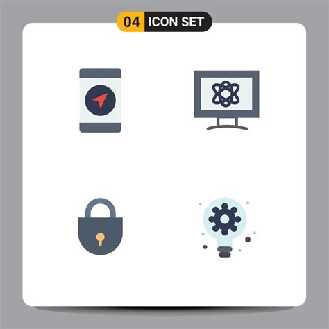 User Interface Pack Of 4 Basic Flat Icons Of Mobile Locked Atom Space Creative Editable Vector