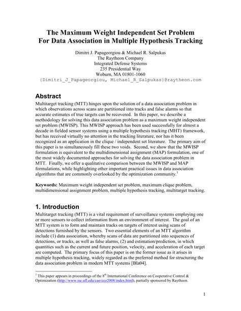 Pdf The Maximum Weight Independent Set Problem For Data Association In Multiple Hypothesis