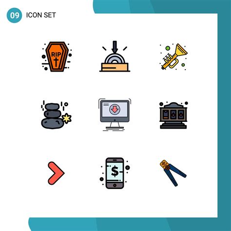 Mobile Interface Filledline Flat Color Set Of 9 Pictograms Of Addition Square Horns Spa Natural