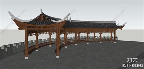 中式弧形廊架su模型下载【id1143322022】知末su模型网
