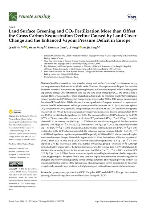 Pdf Land Surface Greening And Co2 Fertilization More Than Offset The Gross Carbon
