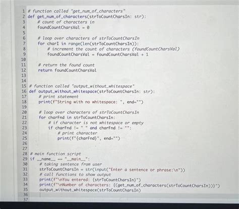 solved function called get num of characters def